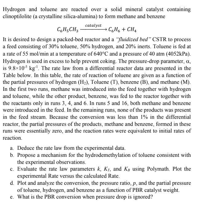 Hydrogen and toluene are reacted over a solid mineral | Chegg.com