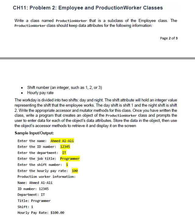 Solved CH11: Problem 2: Employee and Production Worker | Chegg.com