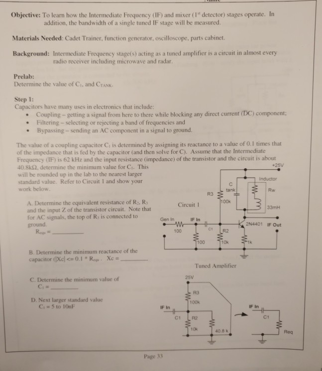 Objective: To learn how the Intermediate Frequency | Chegg.com