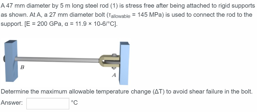 Solved A 47 mm diameter by 5 m long steel rod (1) is stress | Chegg.com
