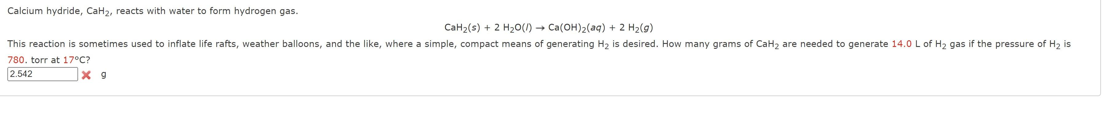 Solved Calcium hydride, CaH2, reacts with water to form | Chegg.com