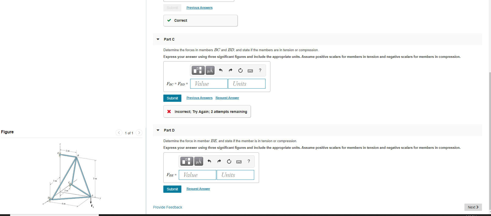 Solved Submit Previous Answers Correct Part C Determine | Chegg.com