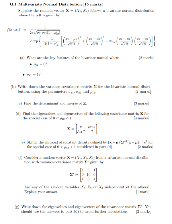 Q.1 Multivariate Normal Distribution (15 marks] | Chegg.com