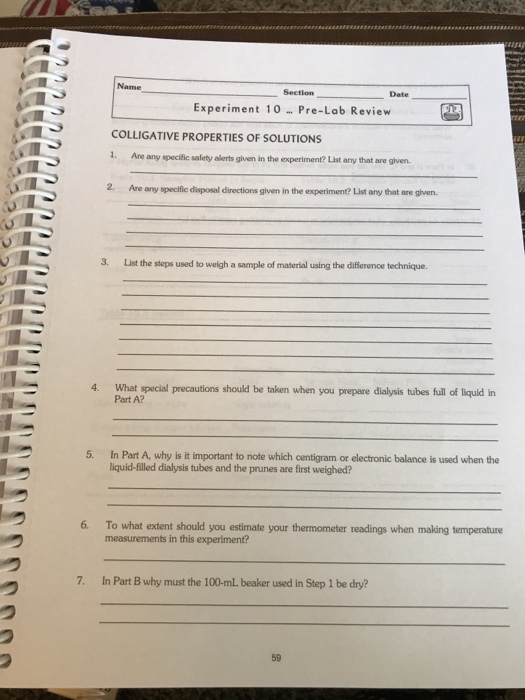 Name Section Date Experiment 10. Pre-Lab Review | Chegg.com