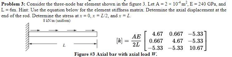 Solved Problem 3: Consider the three-node bar element shown | Chegg.com