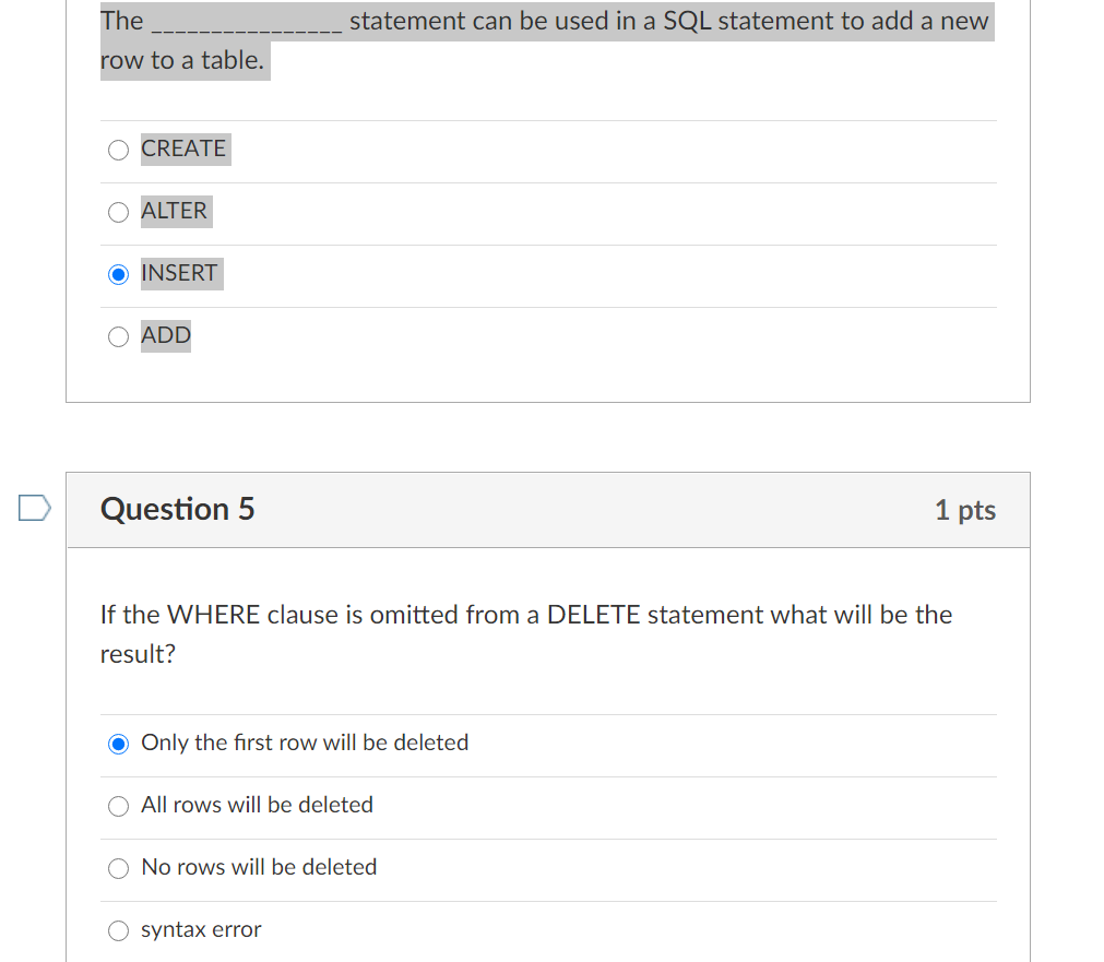 Solved The statement can be used in a SQL statement to add a | Chegg.com