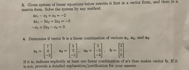 Solved 3. Given system of linear equations below rewrite it | Chegg.com