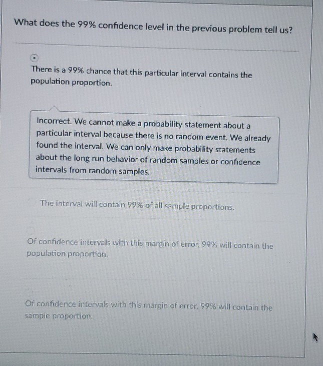 Solved what does the 99% confidence level in the previous | Chegg.com