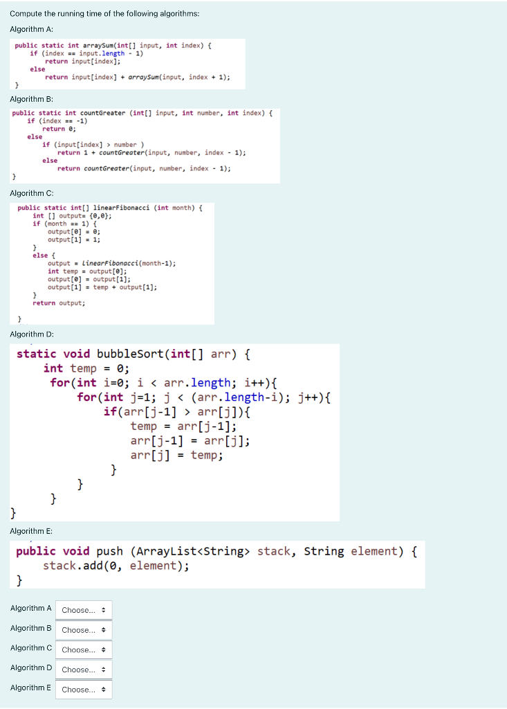 Solved Compute the running time of the following algorithms: | Chegg.com