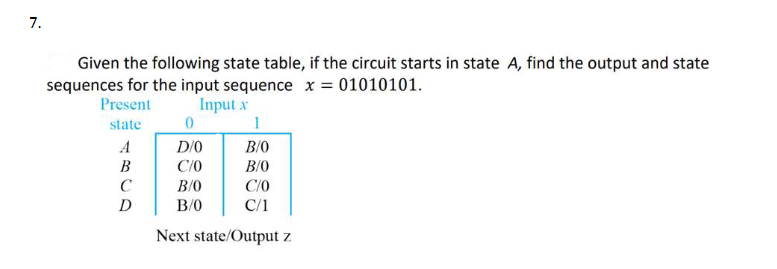Solved Given the following state table, if the circuit | Chegg.com