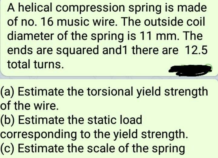 Solved A helical compression spring is made of no. 16 music | Chegg.com