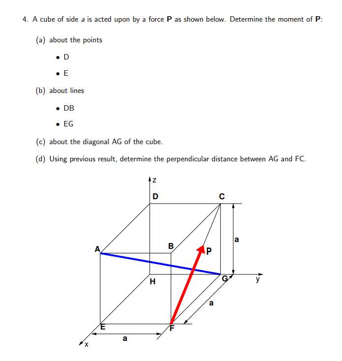 Solved 4. A cube of side a is acted upon by a force P as | Chegg.com