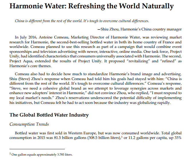 Harmonie Water: Refreshing the World Naturally China | Chegg.com
