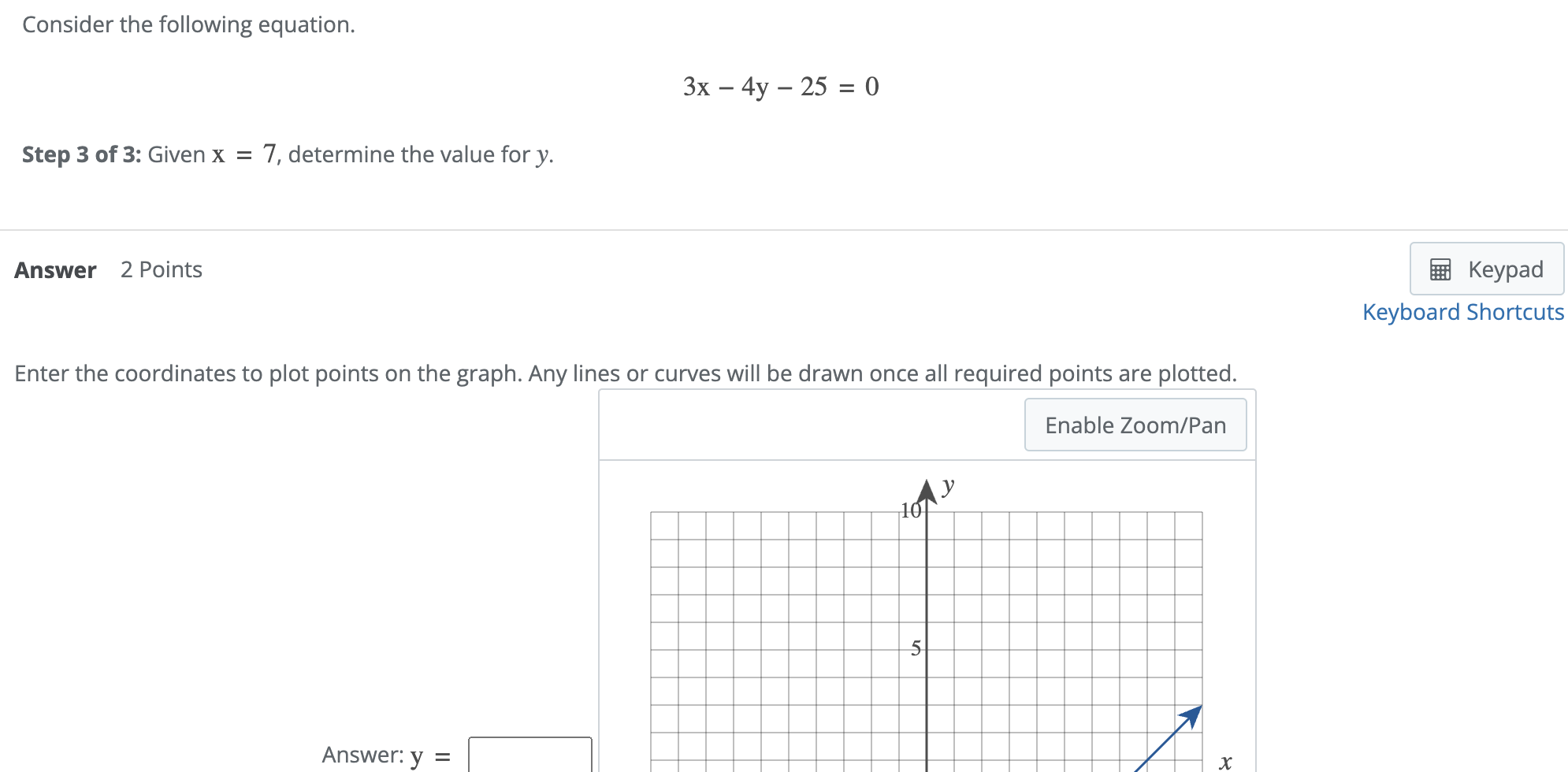 Solved Consider the following equation. 3x−4y−25=0 Step 3 of | Chegg.com