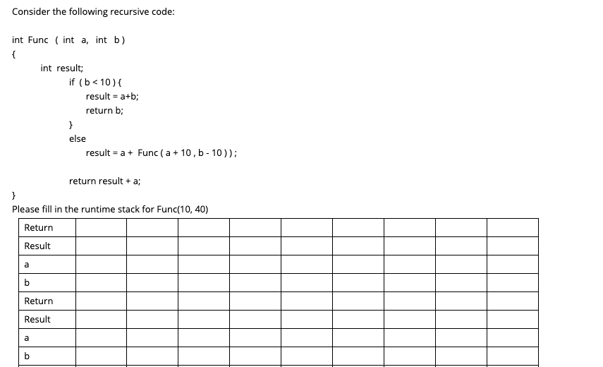 Solved Consider the following recursive code: int Func (int | Chegg.com
