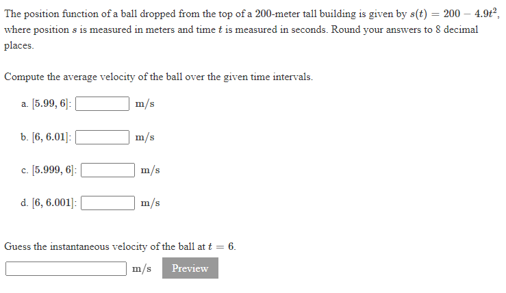 Solved The position function of a ball dropped from the top | Chegg.com