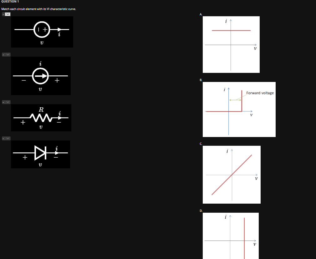 Solved QUESTION 1 Match each circuit element with its Vl | Chegg.com