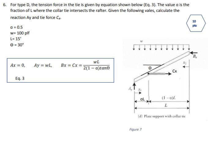 Solved 6. For type D, the tension force in the tie is given | Chegg.com