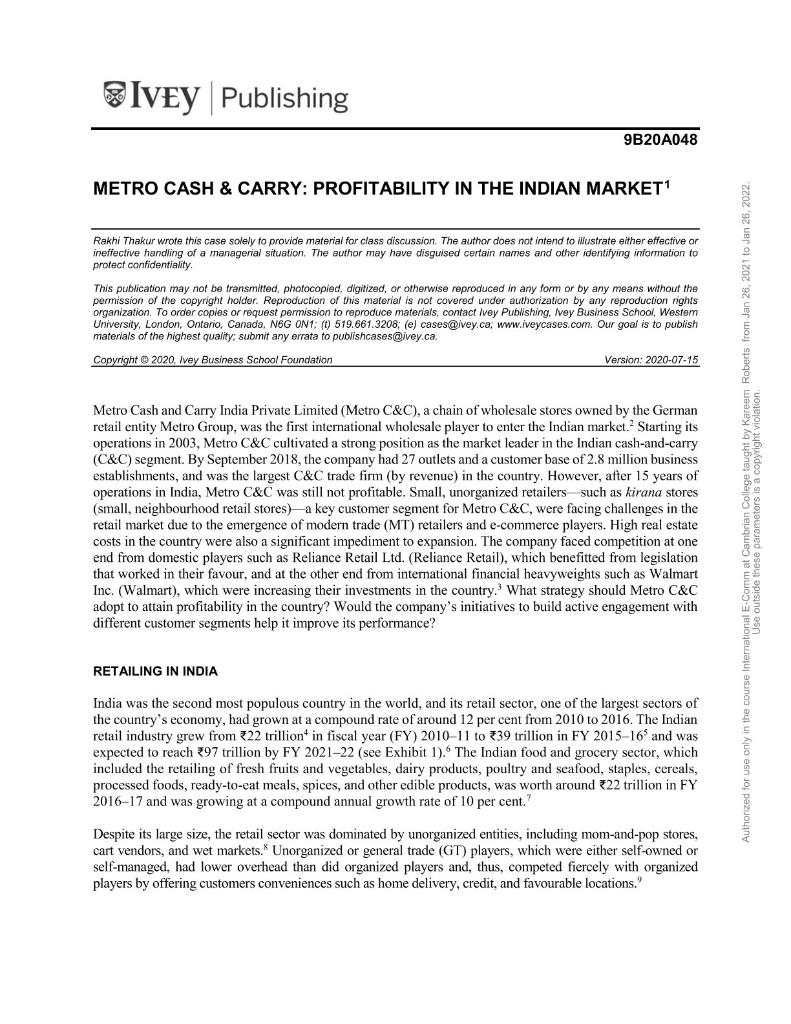 Solved What key challenges is Metro C&C facing from | Chegg.com