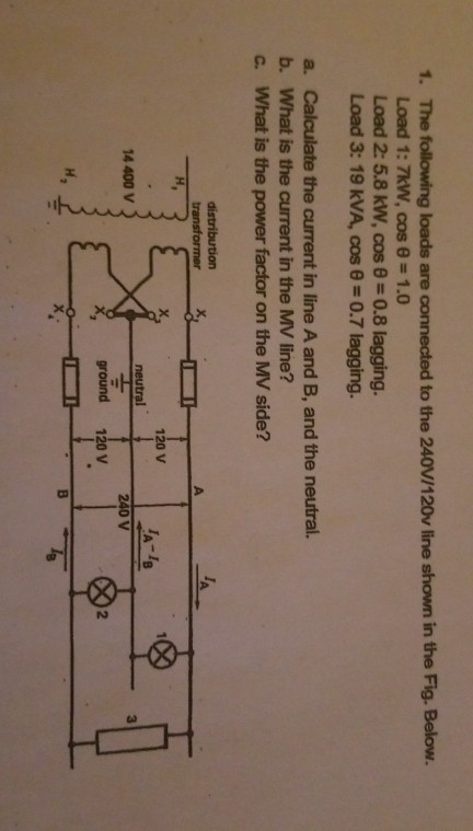 Solved 1. The following loads are connected to the 240V/120v | Chegg.com
