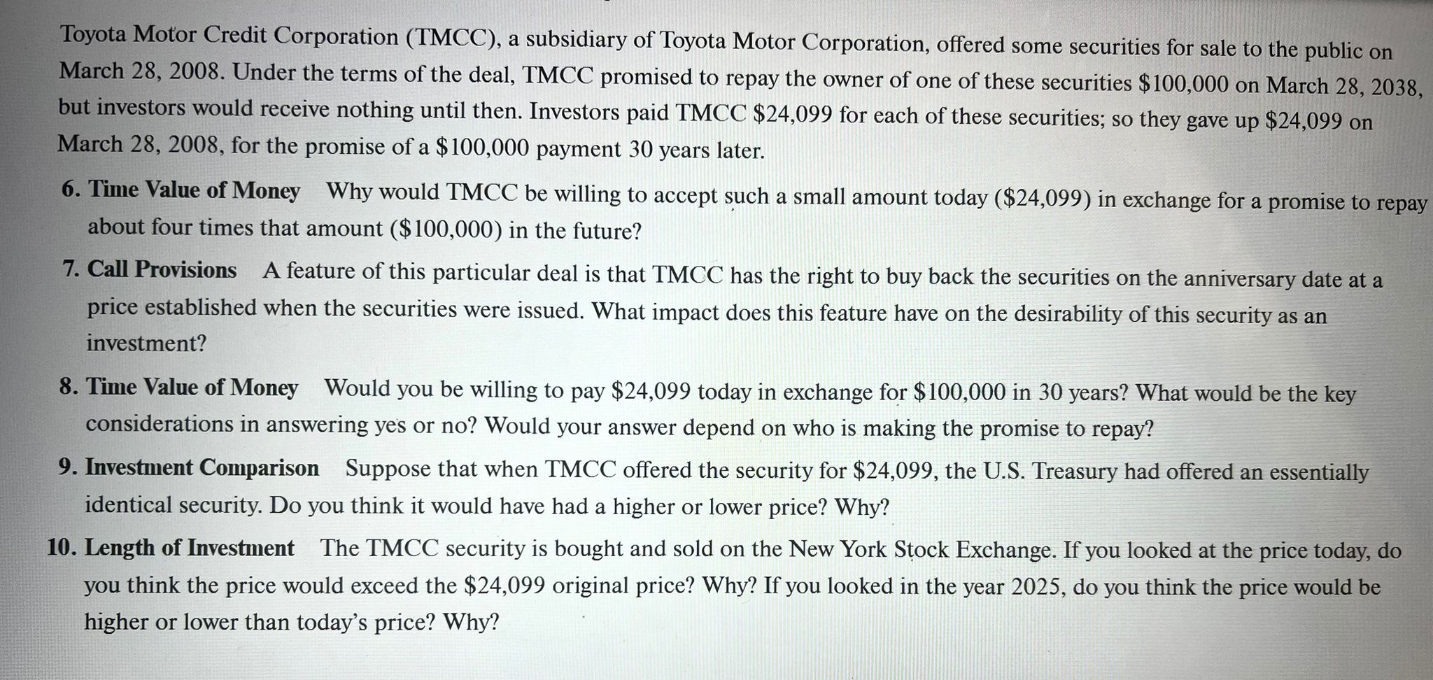 Solved Toyota Motor Credit Corporation (TMCC), ﻿a subsidiary | Chegg.com