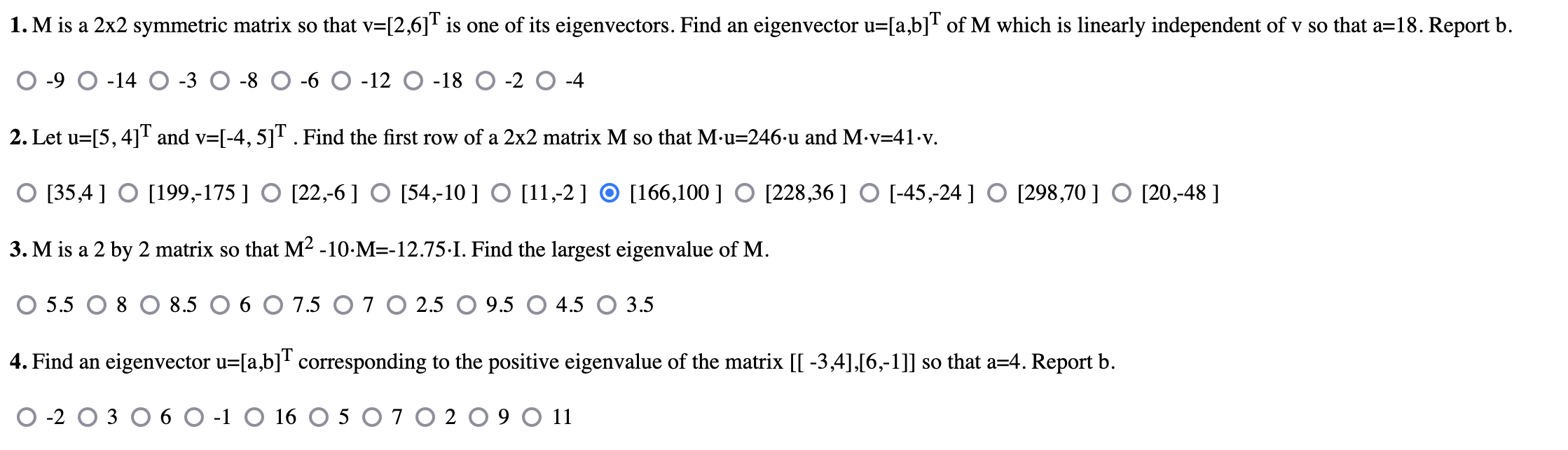 Solved 1. M is a 2×2 symmetric matrix so that v=[2,6]T is | Chegg.com