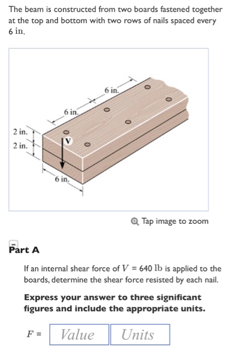Solved The beam is constructed from two boards fastened | Chegg.com