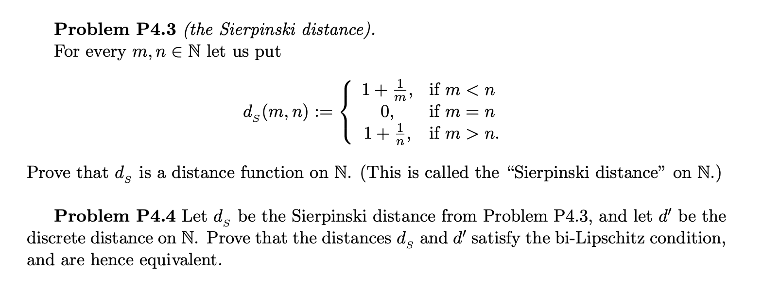 Solved Problem P4.3 (the Sierpinski distance). For every | Chegg.com