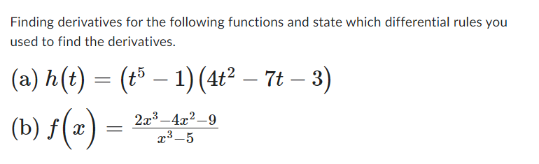 Solved Finding derivatives for the following functions and | Chegg.com