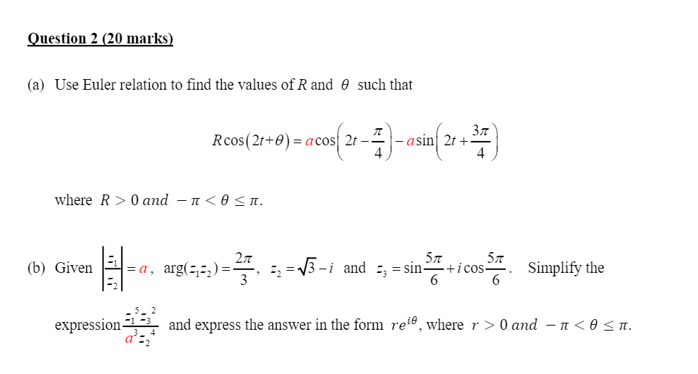 Solved (a) Use Euler relation to find the values of R and θ | Chegg.com