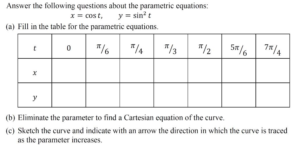 Solved Answer the following questions about the parametric | Chegg.com