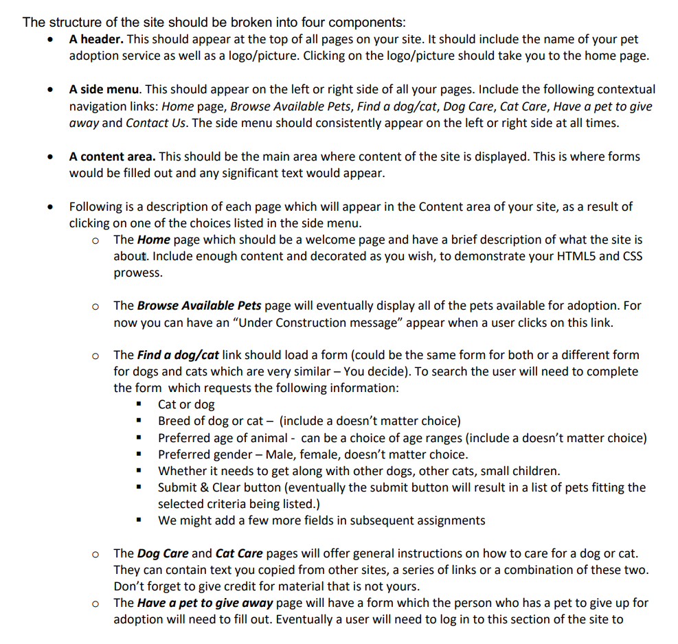 Solved structure of the site should be broken into four | Chegg.com