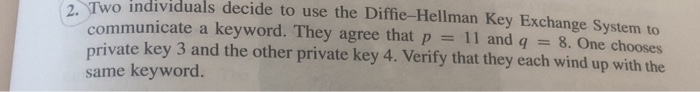 Solved Two individuals decide to use the Diffie-Hellman Key | Chegg.com