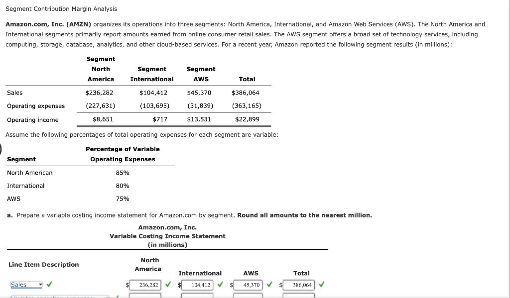 Solved Segment Contribution Margin Analysis Amazon.com, Inc. | Chegg.com