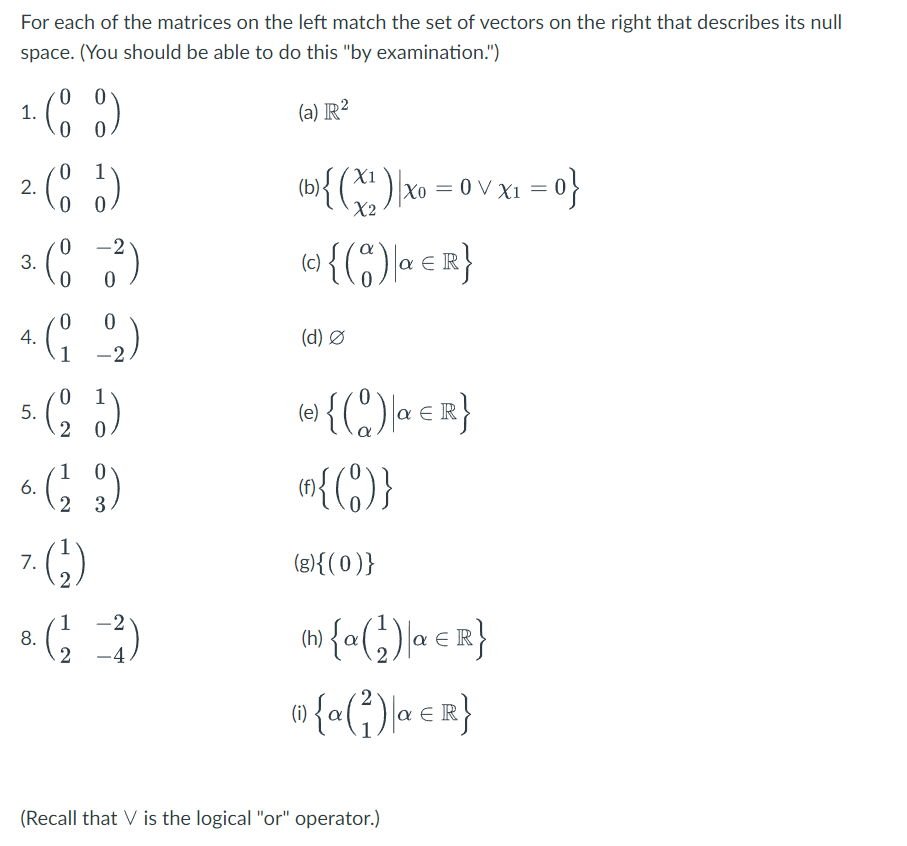 Solved For each of the matrices on the left match the set of | Chegg.com
