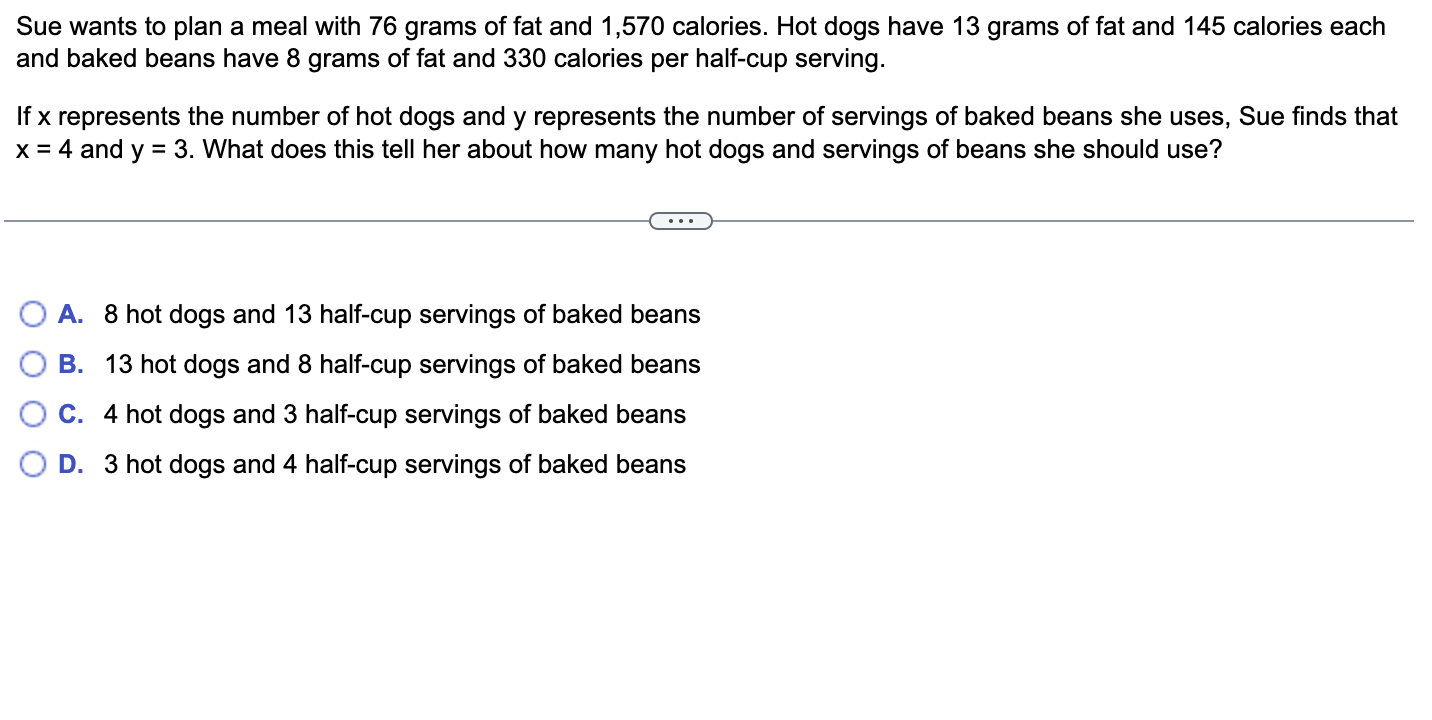 Solved Sue wants to plan a meal with 76 grams of fat and | Chegg.com