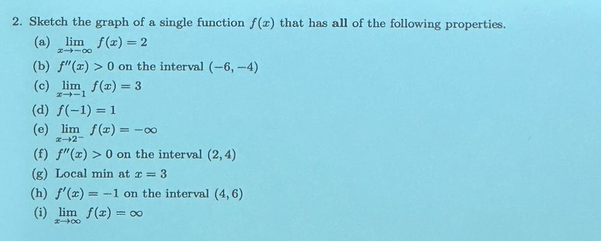 Solved 2. Sketch the graph of a single function f(x) that | Chegg.com