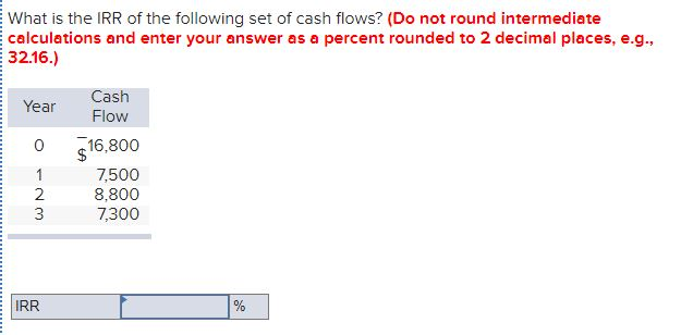 Solved What is the IRR of the following set of cash flows? | Chegg.com