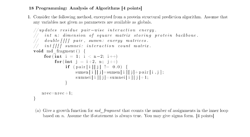 Solved 18 Programming: Analysis of Algorithms [4 pointsl 1. | Chegg.com