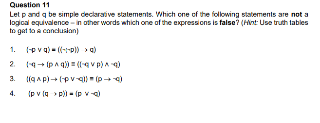 Solved Question 11 Let p and q be simple declarative | Chegg.com
