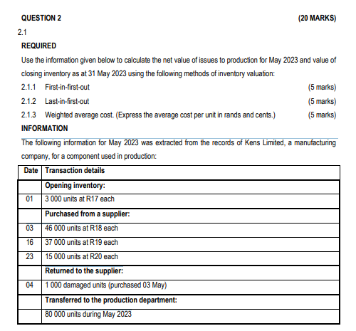 Solved 2.1 REQUIRED Use the information given below to | Chegg.com