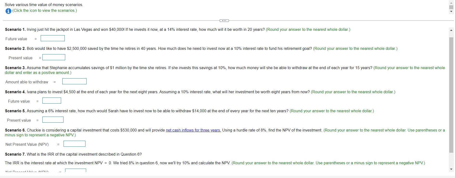 Solved Solve various time value of money scenarios. A (Click | Chegg.com