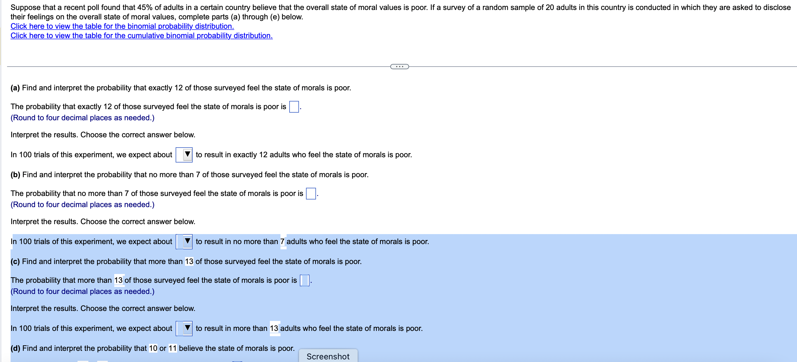 their feelings on the overall state of moral values, | Chegg.com
