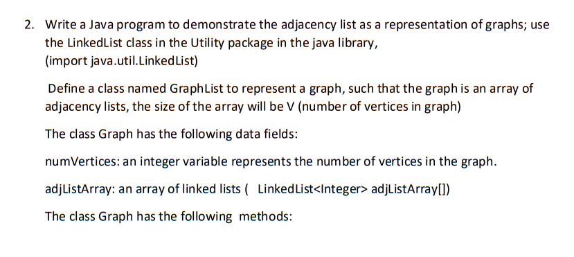 Solved 2. Write a Java program to demonstrate the adjacency | Chegg.com