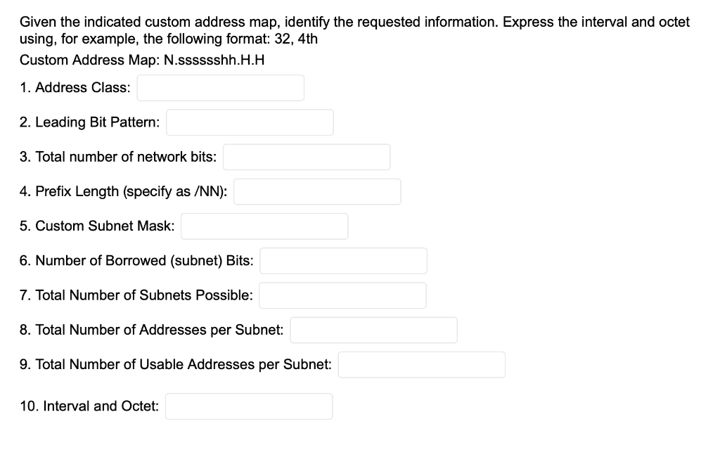 Solved Given the indicated custom address map, identify the | Chegg.com