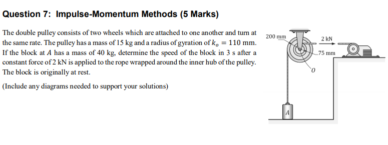 Solved 200 mm 2 kN Question 7: Impulse-Momentum Methods (5 | Chegg.com