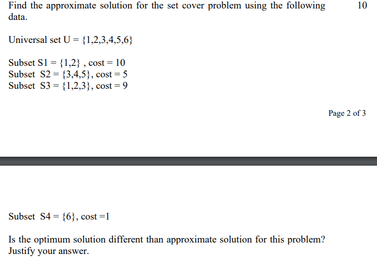 Solved Find the approximate solution for the set cover | Chegg.com
