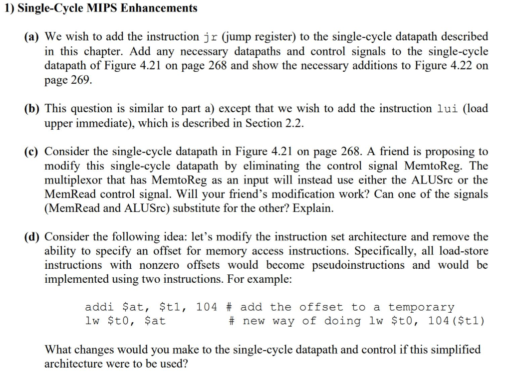(Solved) : 1 Single Cycle Mips Enhancements Wish Add Instruction Jr ... (Solved) : 1 Single Cycle Mips Enhancements Wish Add Instruction Jr ...