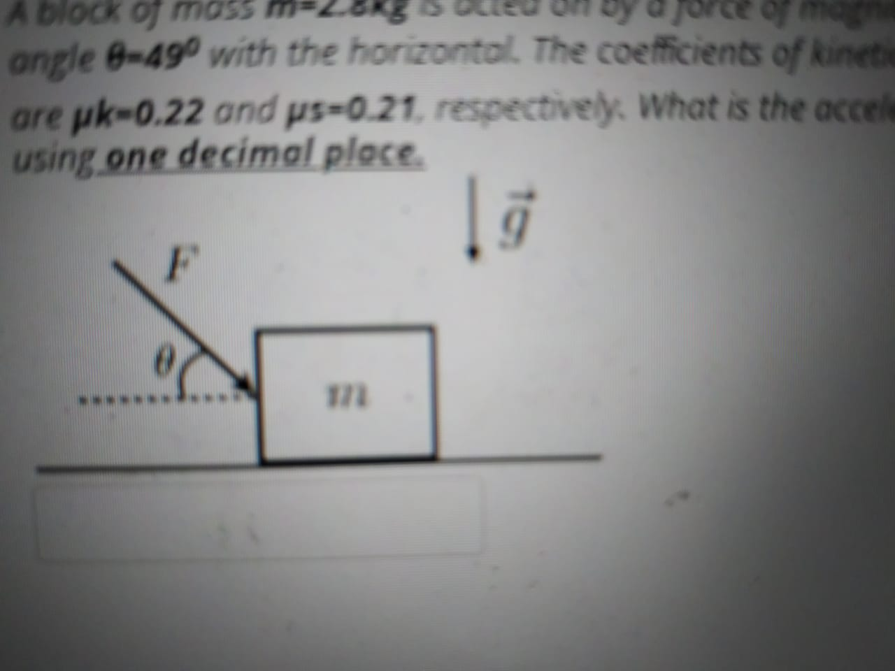 Solved A block of mass m=2.8kg is acted on by a force of | Chegg.com