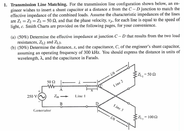 Solved 1. Transmission Line Matching. For the transmission | Chegg.com